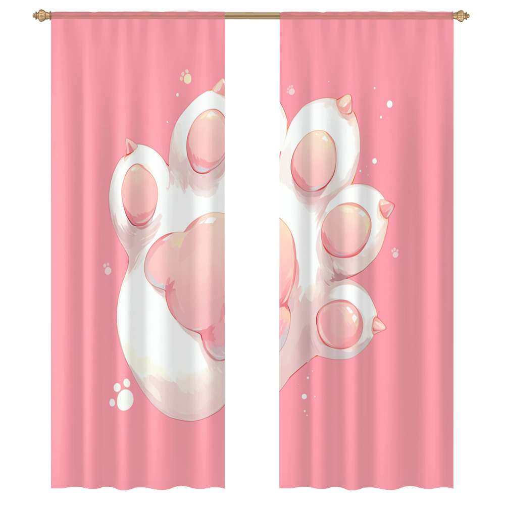 Cute Cat Paw Sheer Window Curtains for Living Room Kitchen Bedroom ...