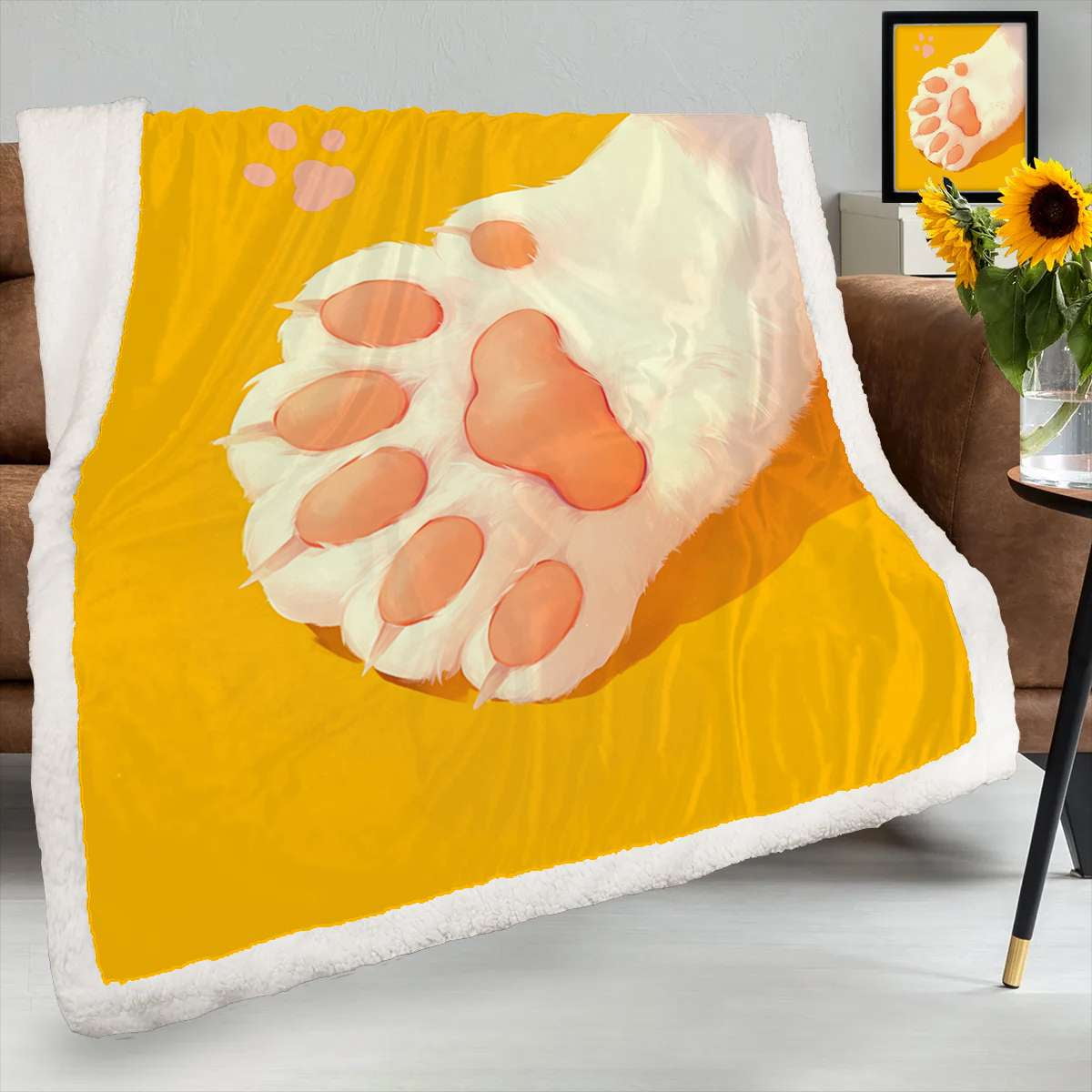 Cute Cat Paw Sherpa Blanket Throw Blanket For Bed Chair Sofa Blanket ...