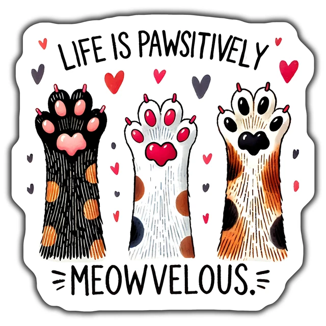 Cute Cat Paw Stickers, Whimsical Pet Lover Decals, Life Is Pawsitively ...