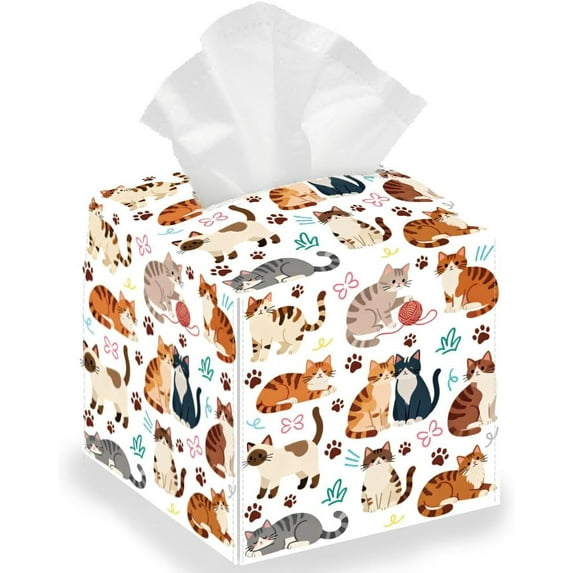 Cute Cat Paw Tissue Box Holder Leather Square Tissue Box Cover ...