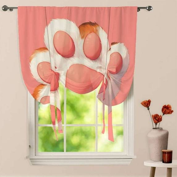 Cute Cat Paw Window Curtain for Living Room Roman Curtain Kitchen Tie ...