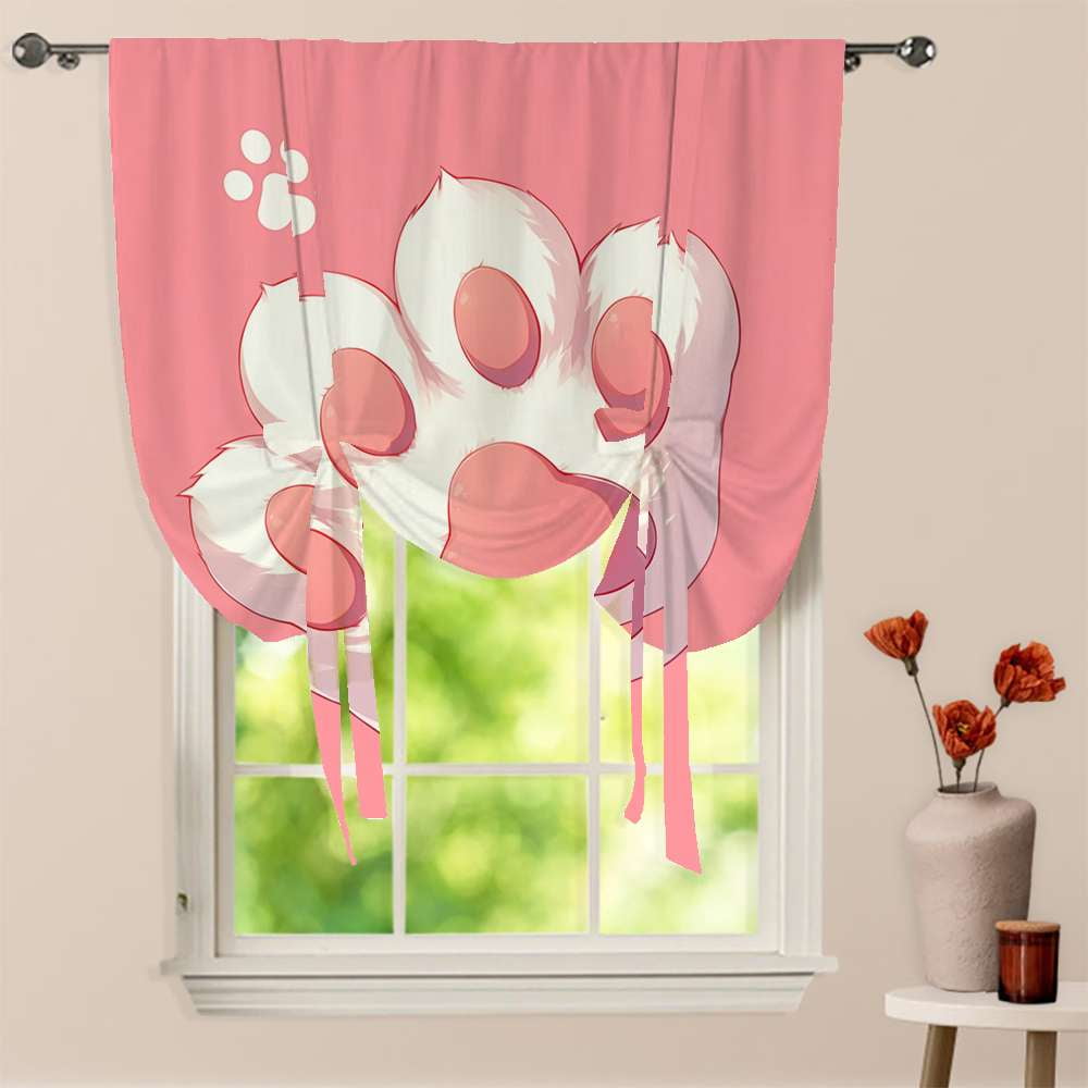 Cute Cat Paw Window Curtain for Living Room Roman Curtain Kitchen Tie ...
