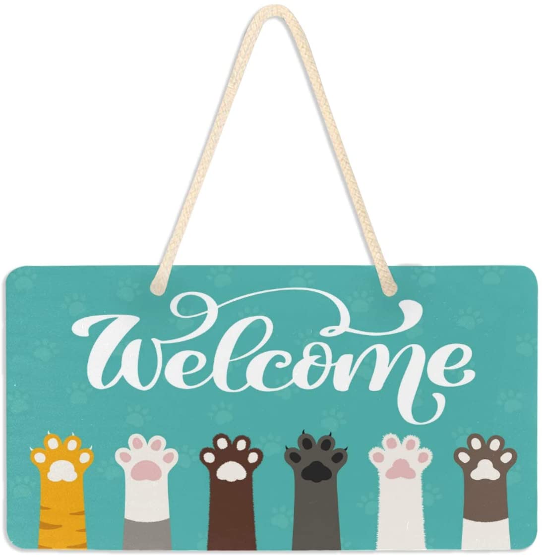 Cute Cat Paws Door Sign Plaque Kitty Kitten Footprint Welcome Wall ...