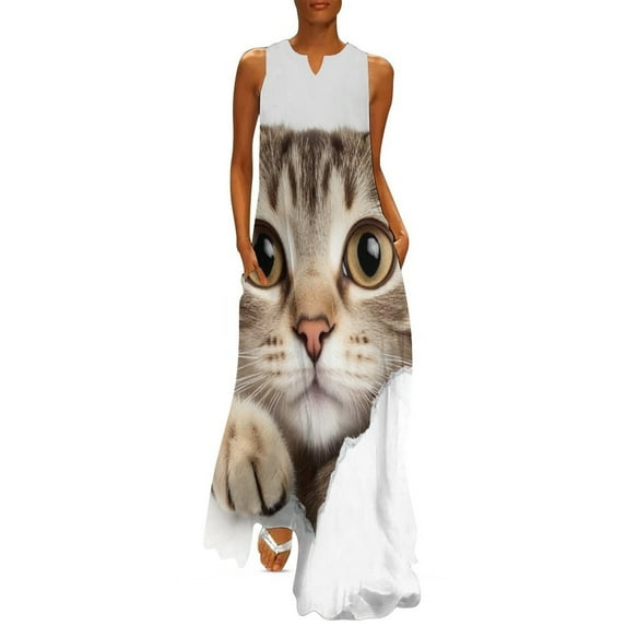 Cute Cat Peeking Design Long Dress luxury evening dresses women ...