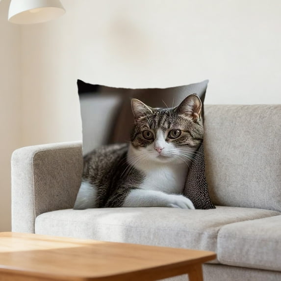 Cute Cat Pillow Cover 17.72 x 17.72 Inches Soft Plush Pet Pillowcase ...