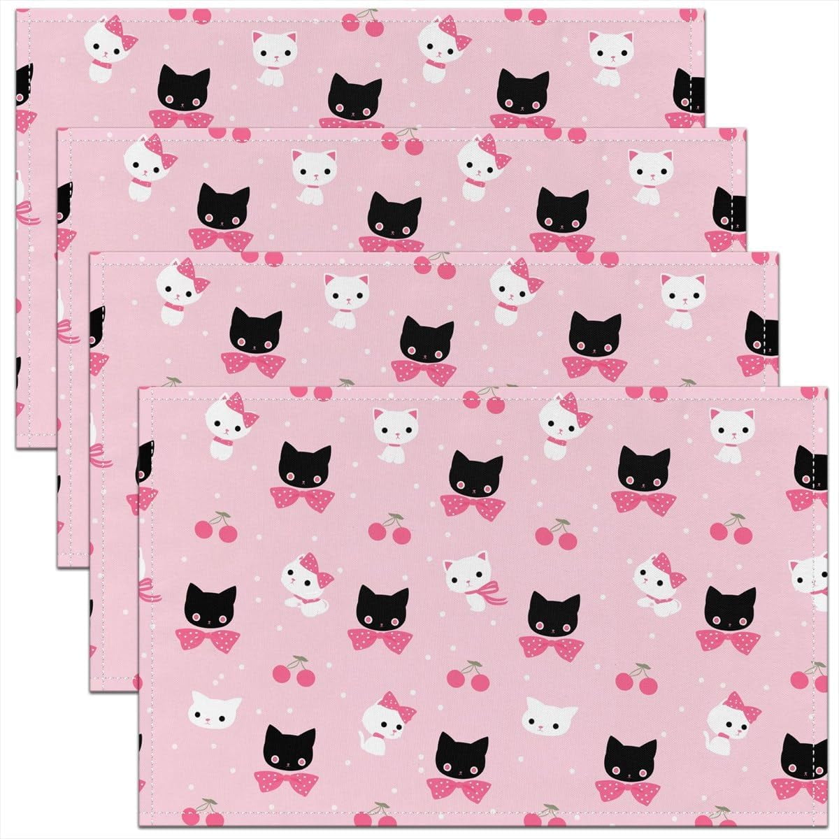 Cute Cat Placemat Kitchen Dining Table 18"x12" Pink Bowknot Table Place ...