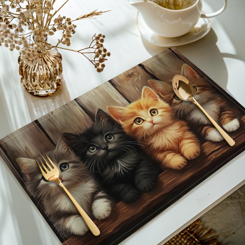 Cute Cat Placemats Set of 4, Funny Cat Vinyl Place Mats Heat Resistant ...