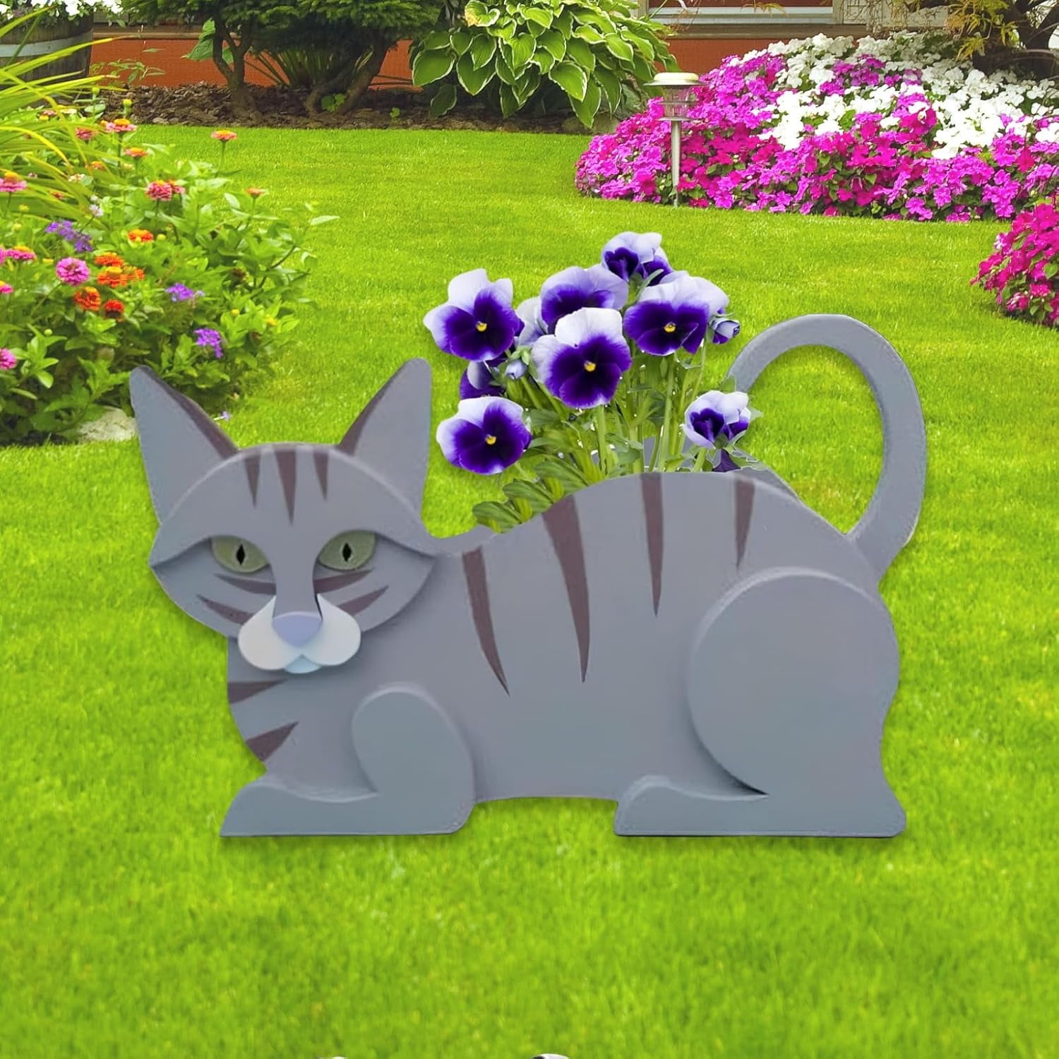 Cute Cat Planter Pots, Blue Garden Cat Flower Planter, Cat Planters As ...