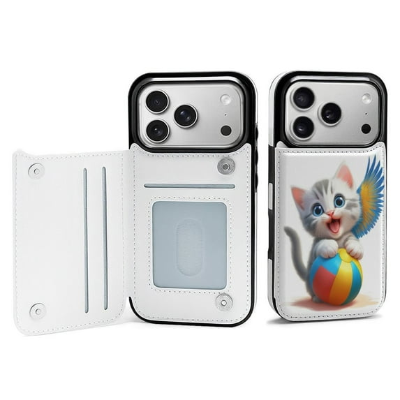 Cute Cat Playing Ball Leather Wallet Case for iPhone 12 Pro Wallet Case ...
