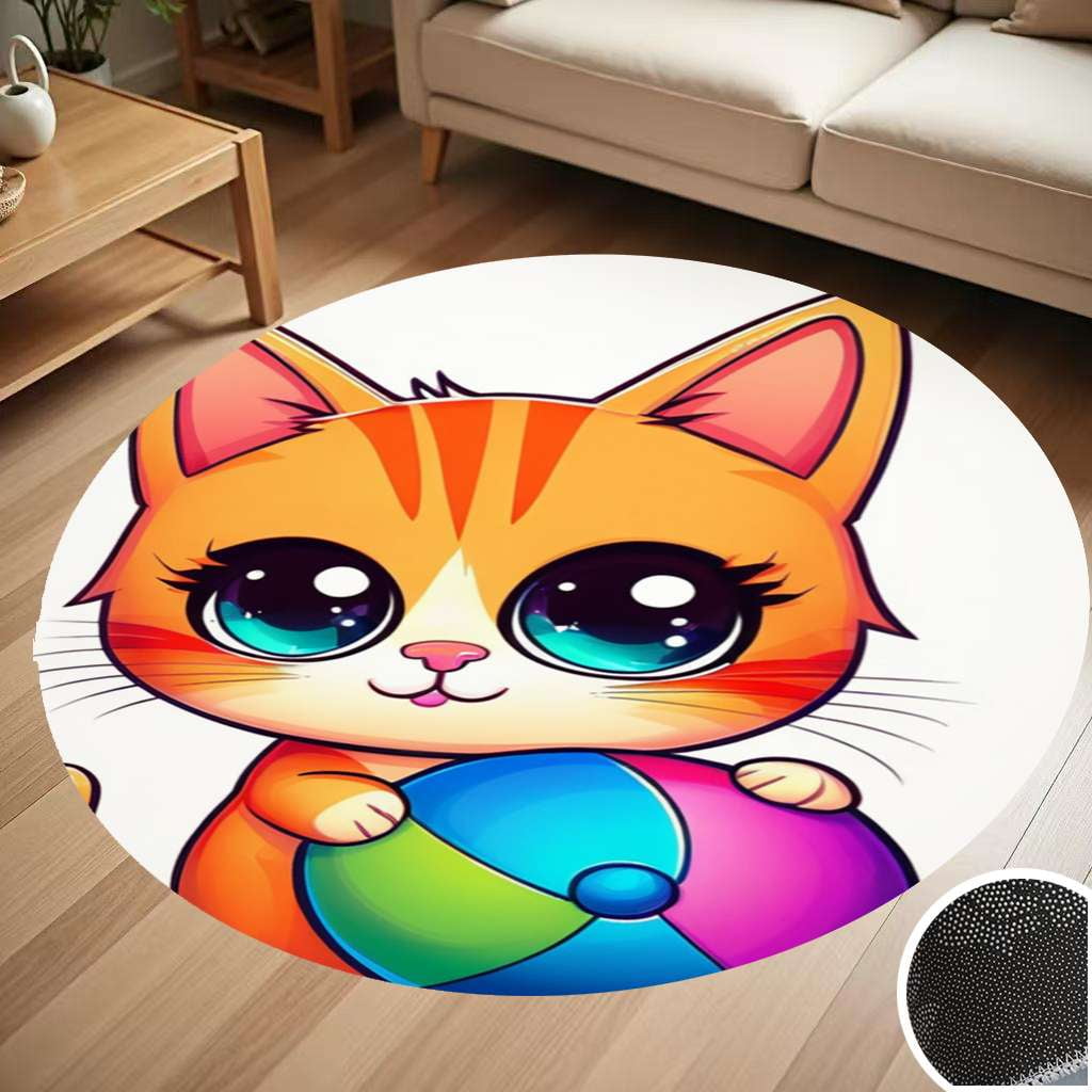 Cute Cat Playing Ball Round Carpet Living Room Bedroom Home Decoration ...