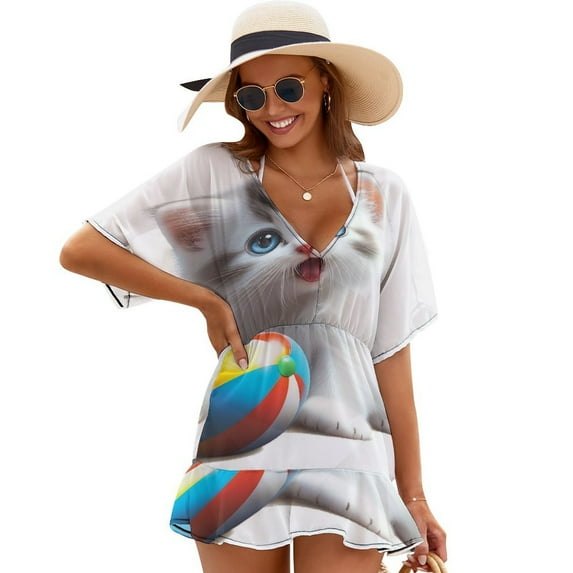 Cute Cat Playing Ball Women's Luxury Party Dress Evening Dresses Ladies ...