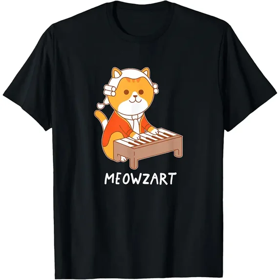 Cute Cat Playing Piano Classical Music Pun Unisex Short Sleeve T-Shirt ...