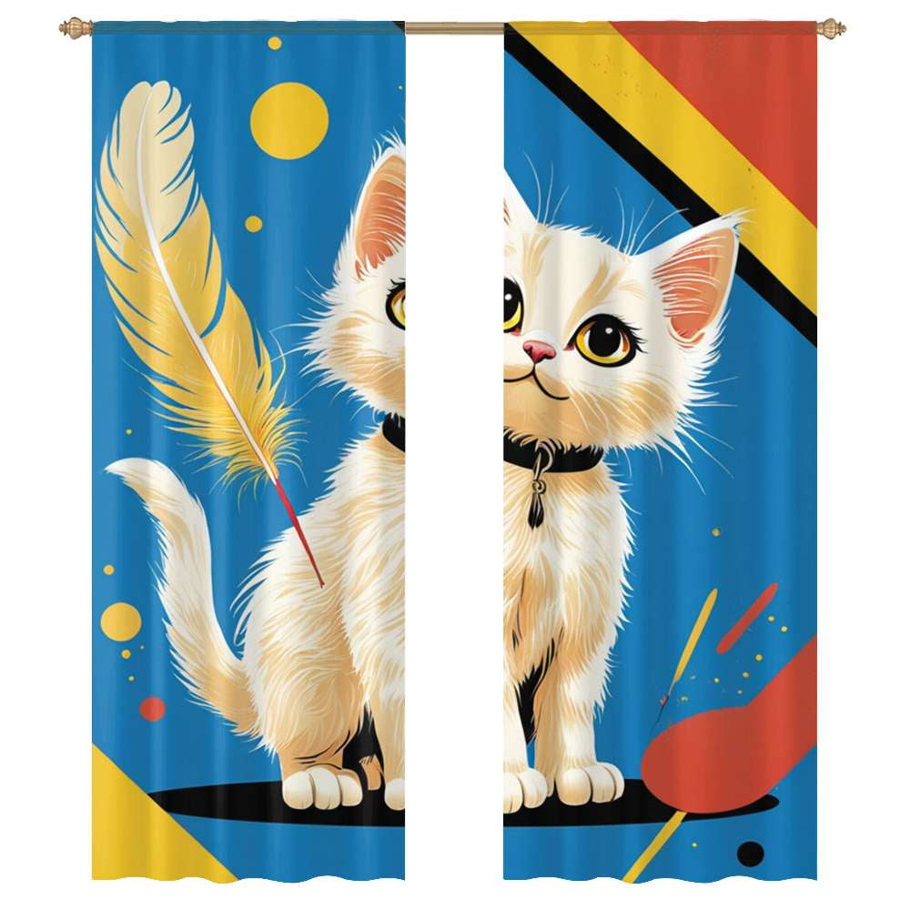 Cute Cat Pop Art Tulle Curtains For Living Room Chiffon Sheer Voile ...