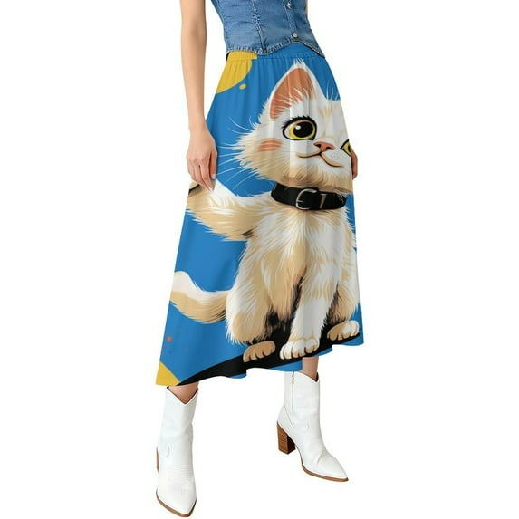 Cute Cat Pop Art Women High Waist Midi Skirt Elegant Midi Skirt High ...