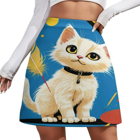 Cute Cat Pop Art Women's High Waist Skirt Stretchy Casual Mini Skirt ...