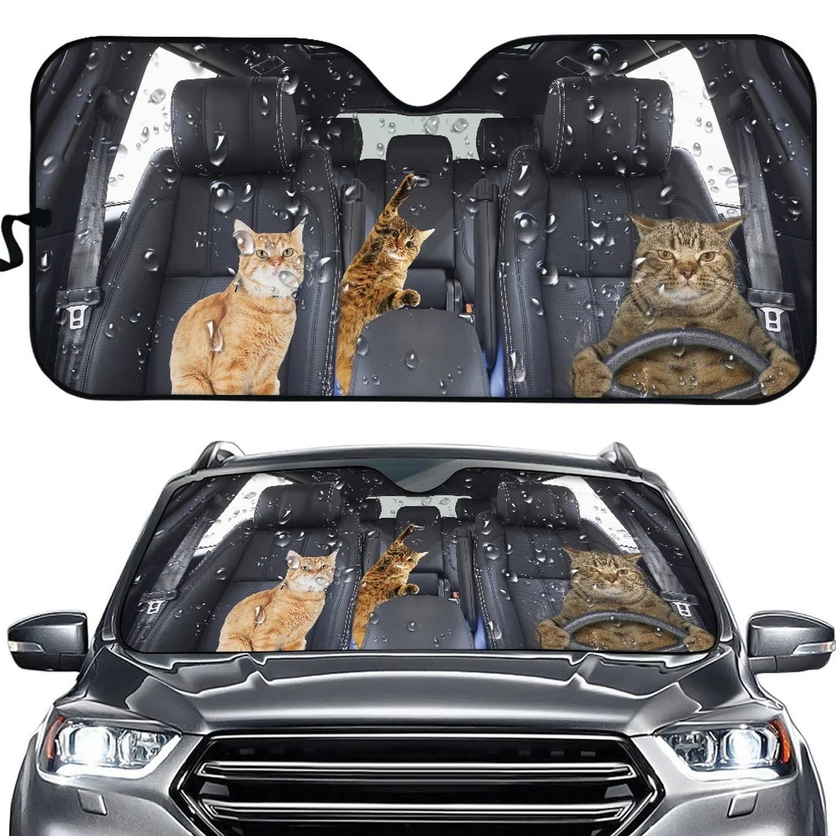 Cute Cat Print Car Sunshade Universal Windshield Covers Foldable Sun ...