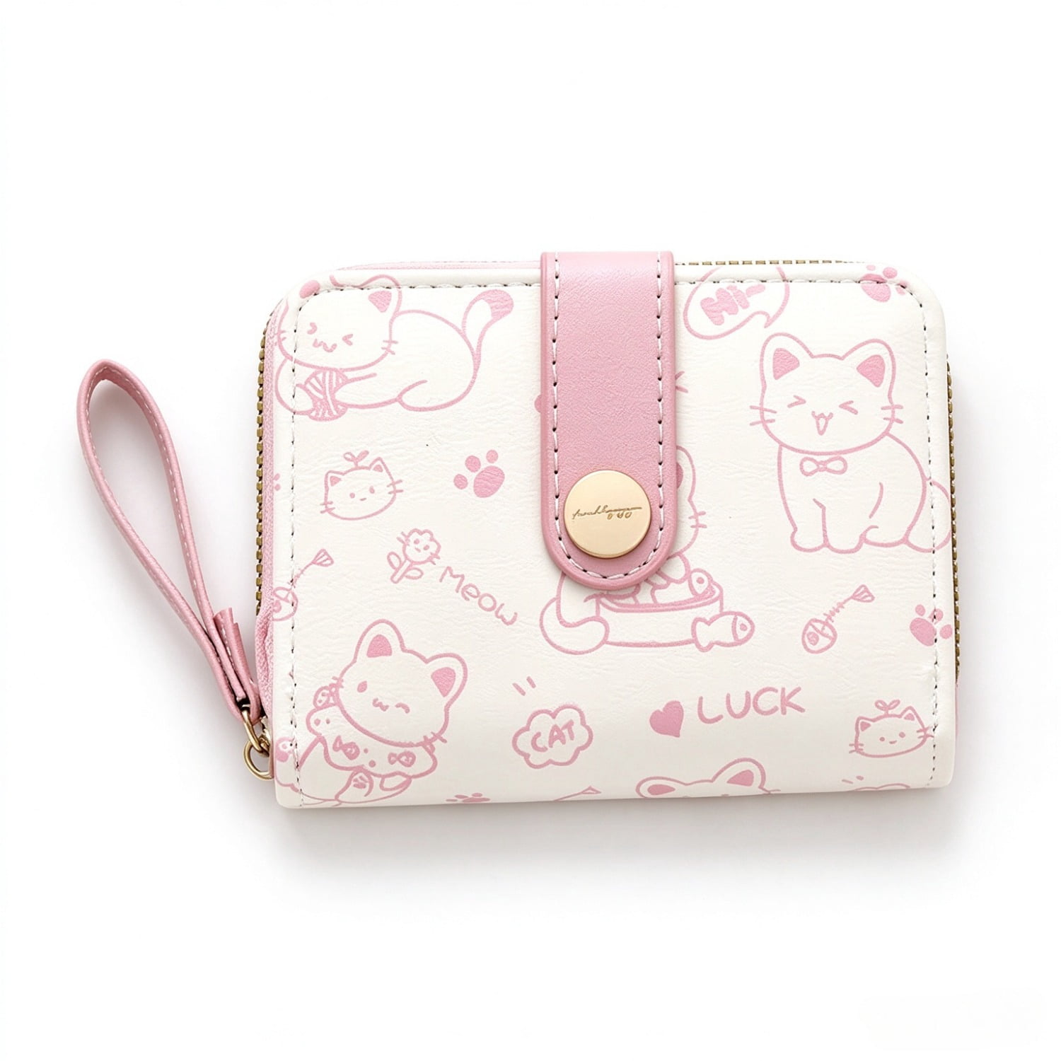 Cute Cat Print Short Wallet Kawaii Japanese Style Purse with Snap ...