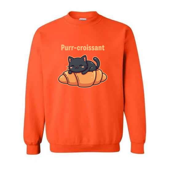 Cute Cat Purr Croissant Foodie Humor Pet Lover Style Sweatshirt up to ...