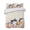Cute Cat Quilts Bedding Set Full Size Pink Tulip Love Heart Lightweight ...