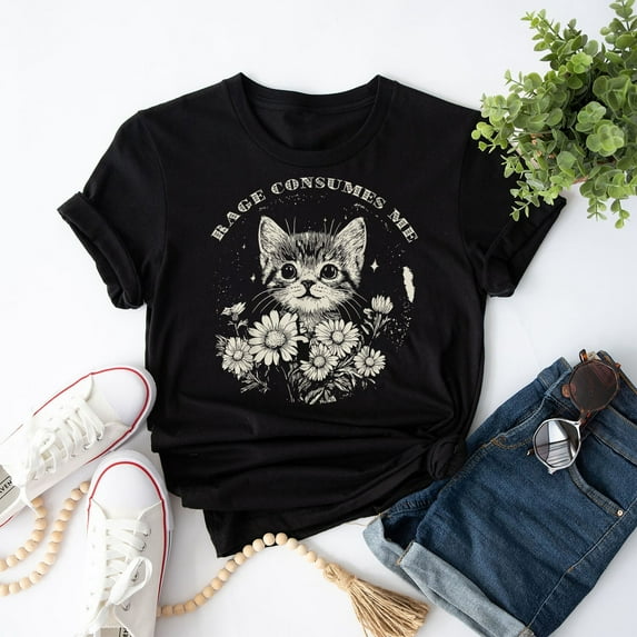 Cute Cat Rage Consumes Me Funny Sarcastic Kitten Flower T-Shirt ...