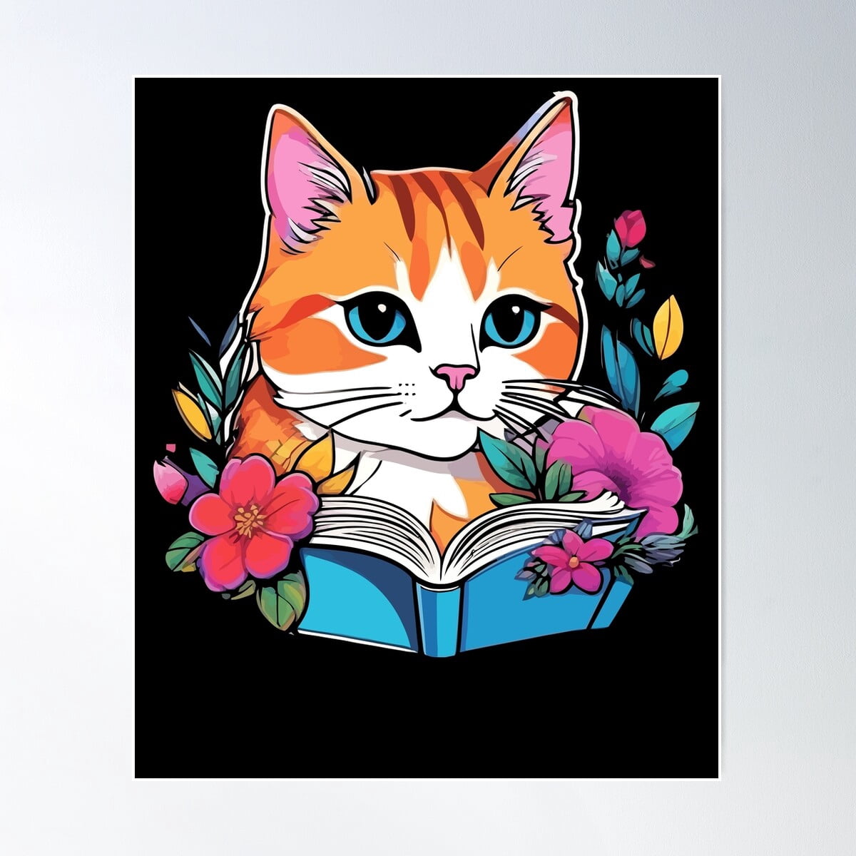 Cute Cat Reading Book Poster Wall Art Modern Wall Decor Wall Art Home ...