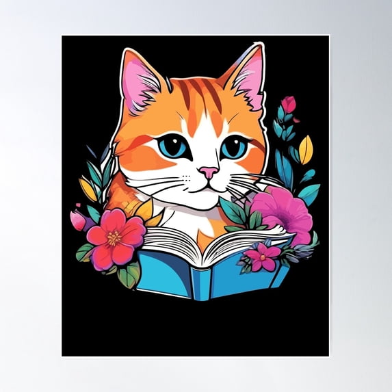 Cute Cat Reading Book Poster Wall Art Modern Wall Decor Wall Art Home ...