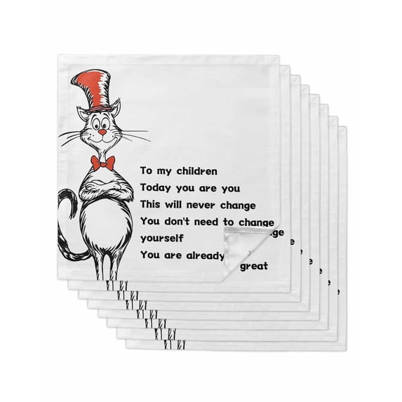 Cute Cat Red Hat Cloth Napkins Set of 8 Reusable Dinner Napkins, Simple ...