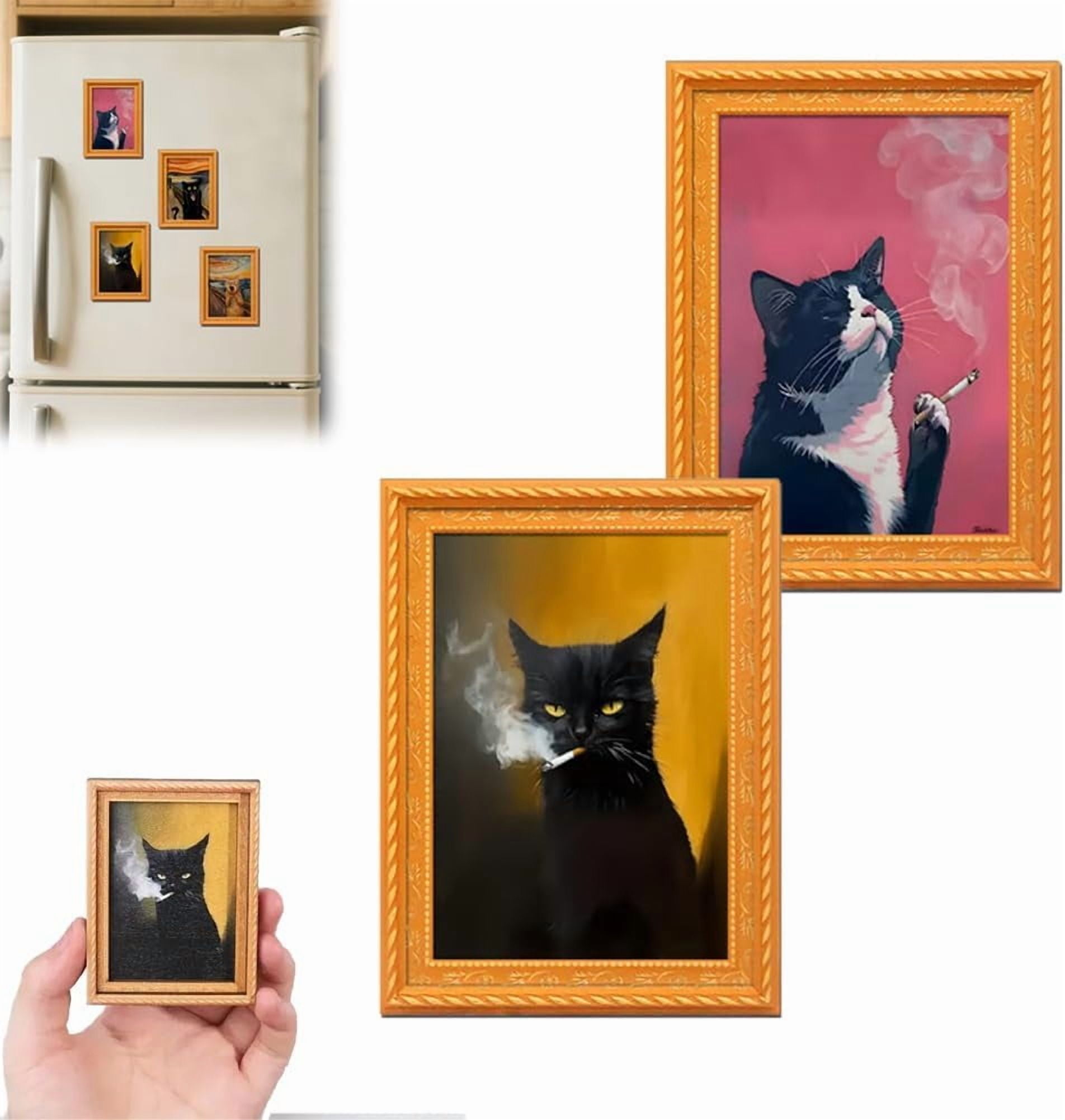 Cute Cat Refrigerator Magnets, Funny Wooden Rebellious Cat Smoking Art ...