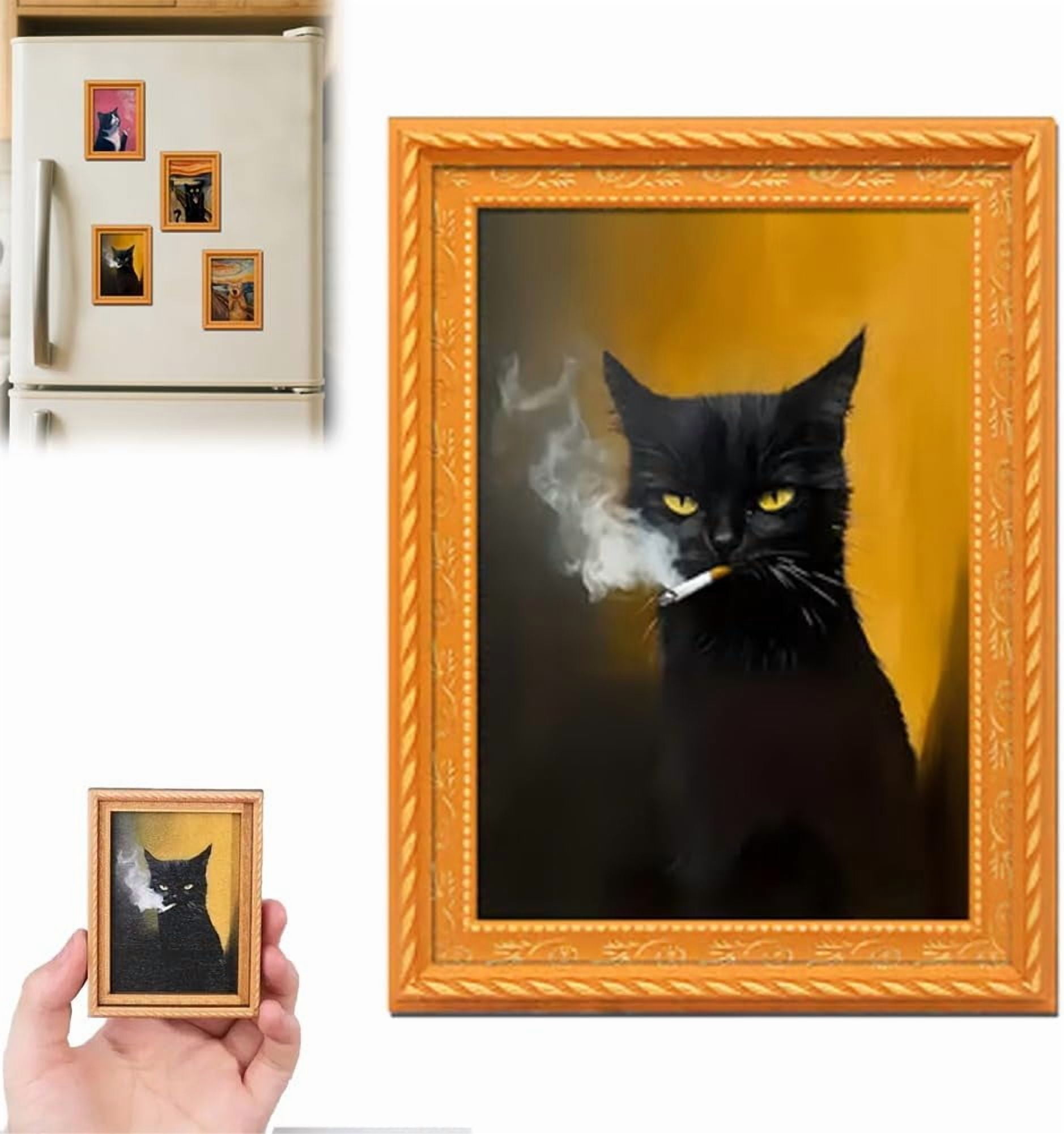 Cute Cat Refrigerator Magnets - Funny Wooden Rebellious Cat Smoking Art ...