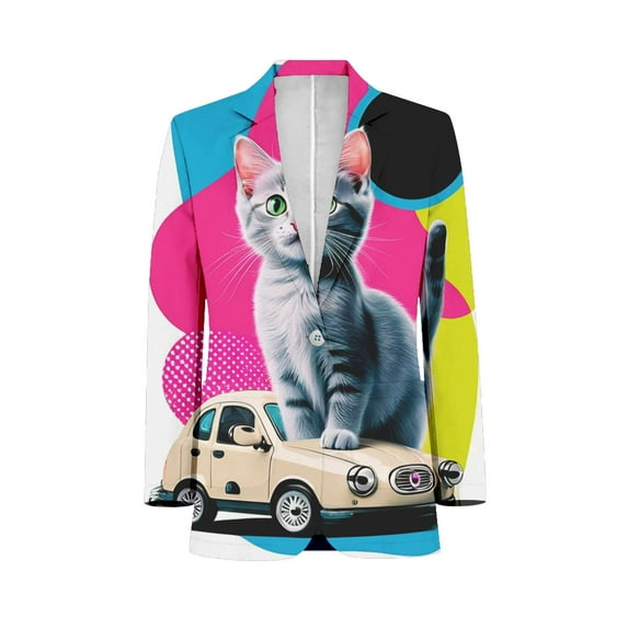 Cute Cat Retro Art Mens Suits Shawl Collar Slim Fit Suit Mens Groom ...