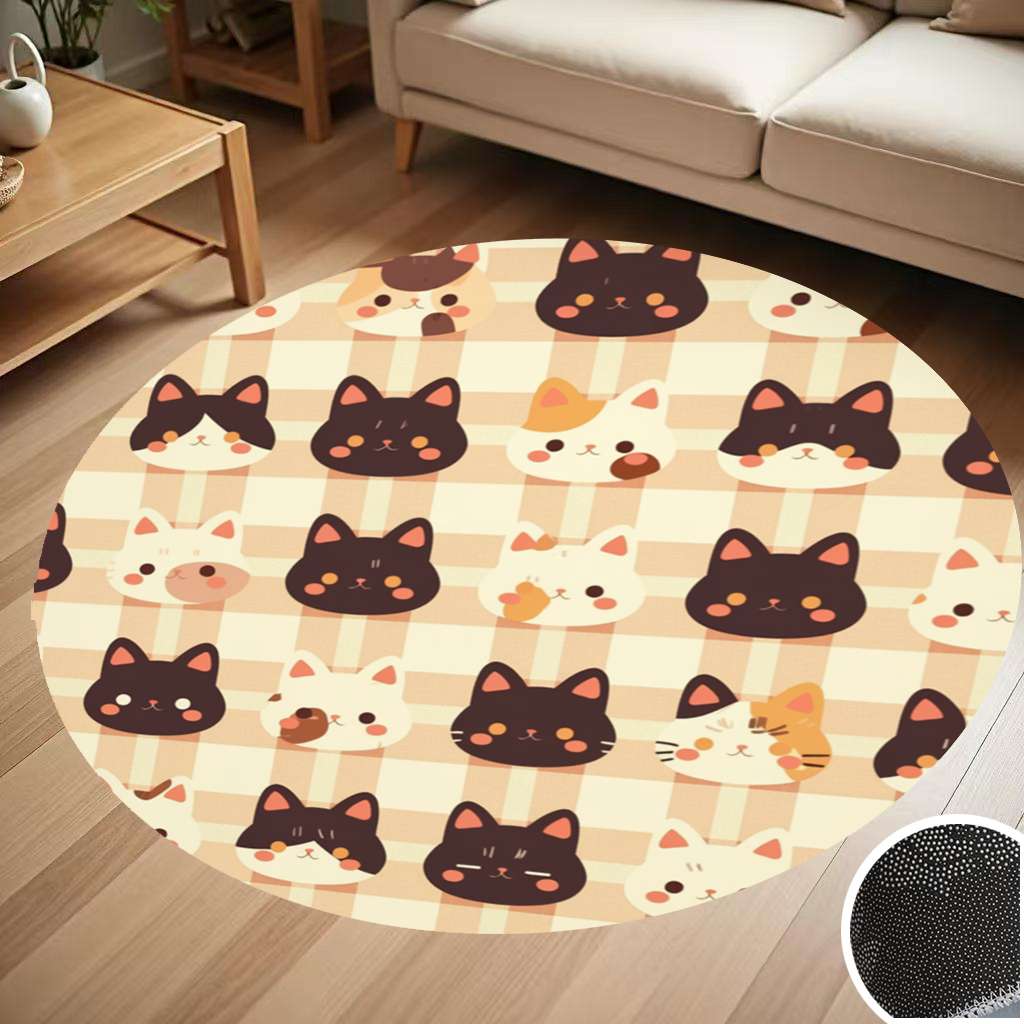 Cute Cat Round Carpet Living Room Bedroom Home Decoration Coffee Table ...