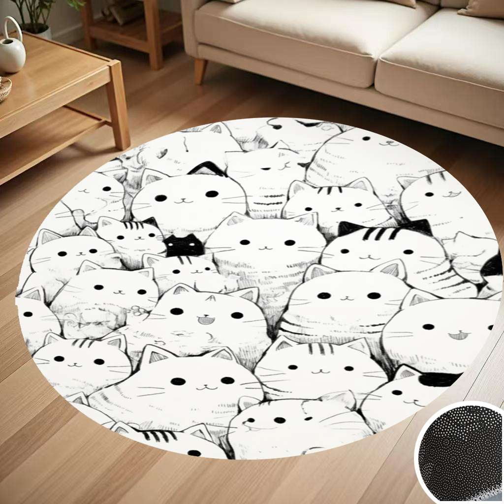 Cute Cat Round Carpet Living Room Bedroom Home Decoration Coffee Table ...
