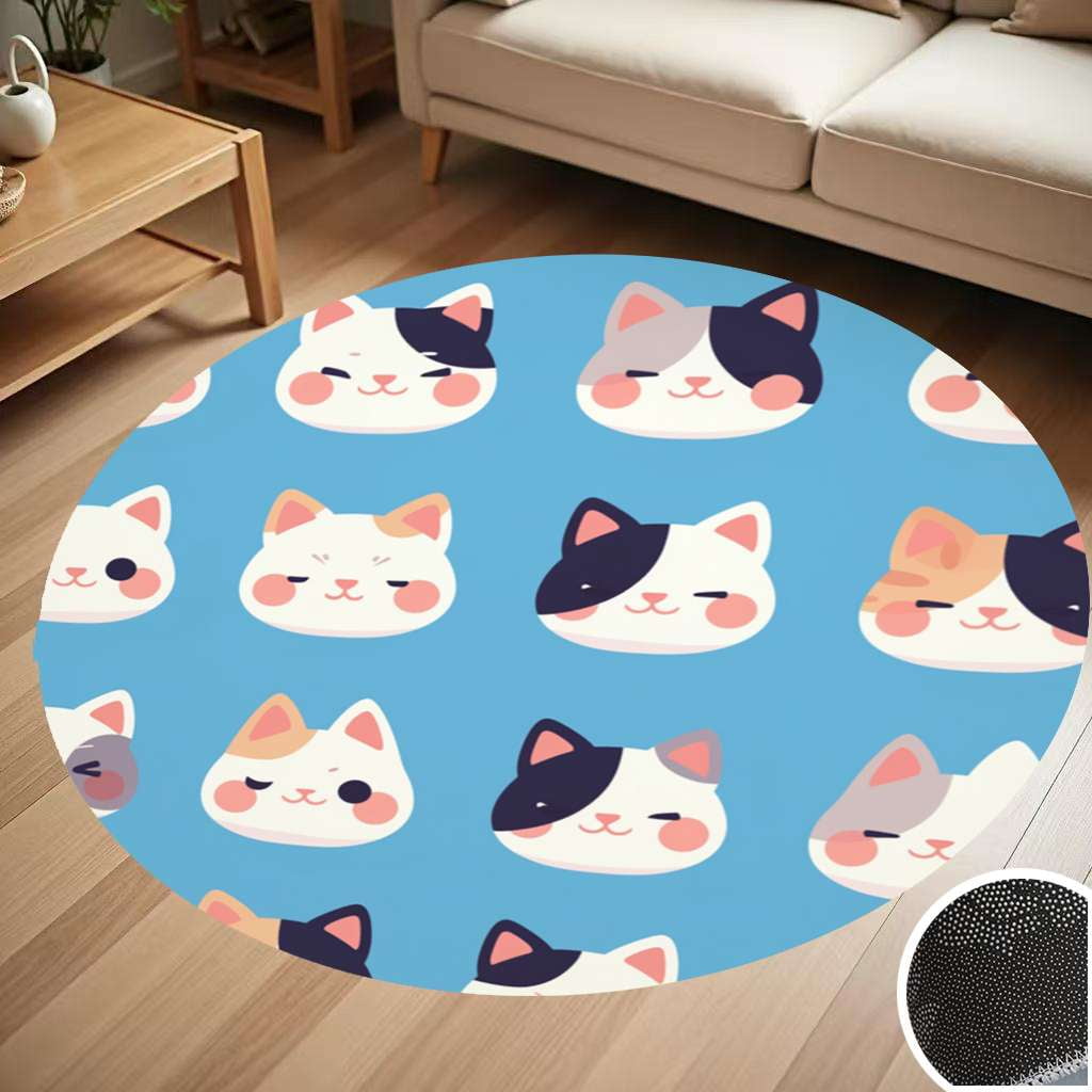 Cute Cat Round Carpet Living Room Bedroom Home Decoration Coffee Table ...