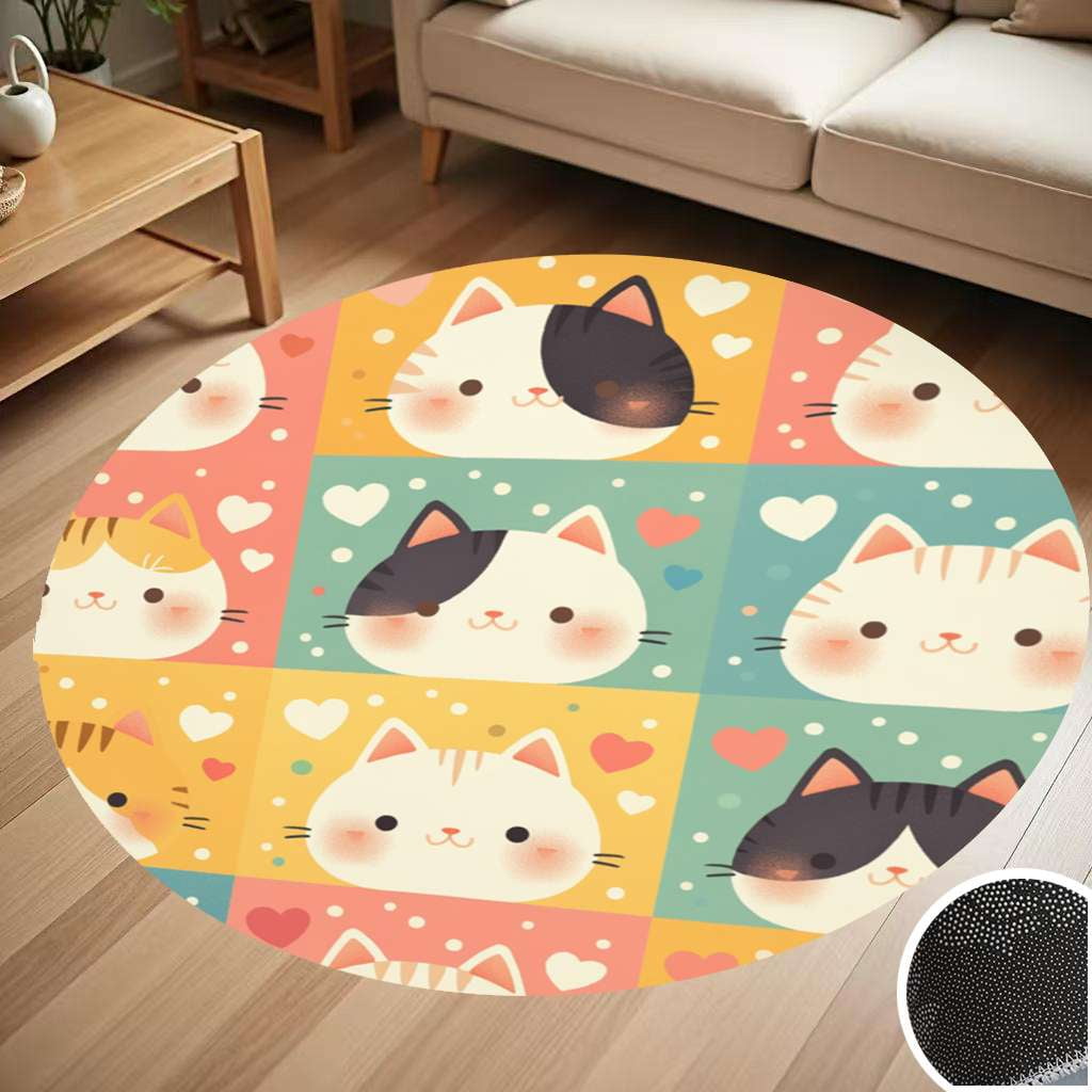 Cute Cat Round Carpet Living Room Bedroom Home Decoration Coffee Table ...