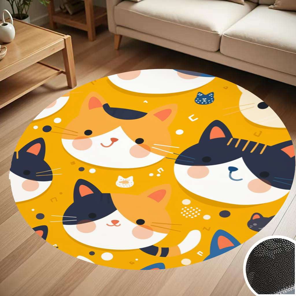Cute Cat Round Carpet Living Room Bedroom Home Decoration Coffee Table ...
