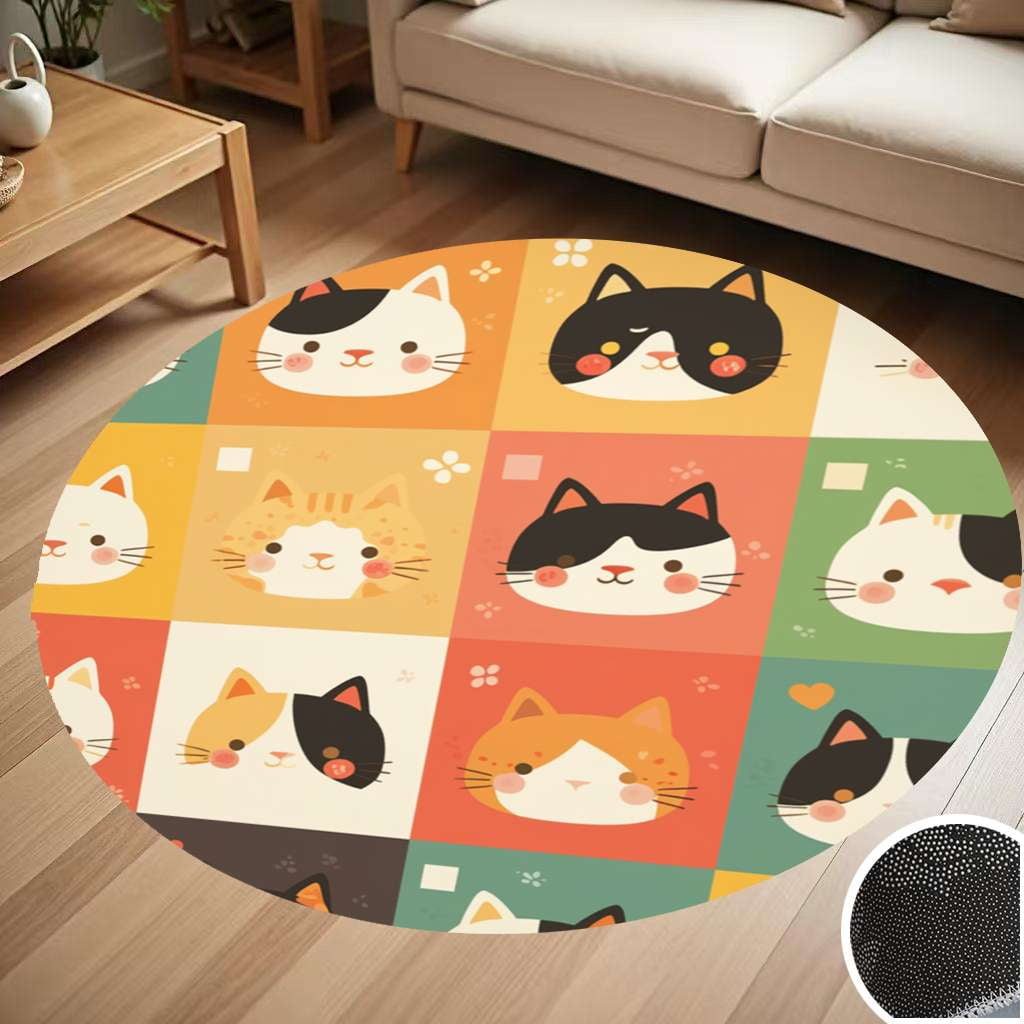 Cute Cat Round Carpet Living Room Bedroom Home Decoration Coffee Table ...