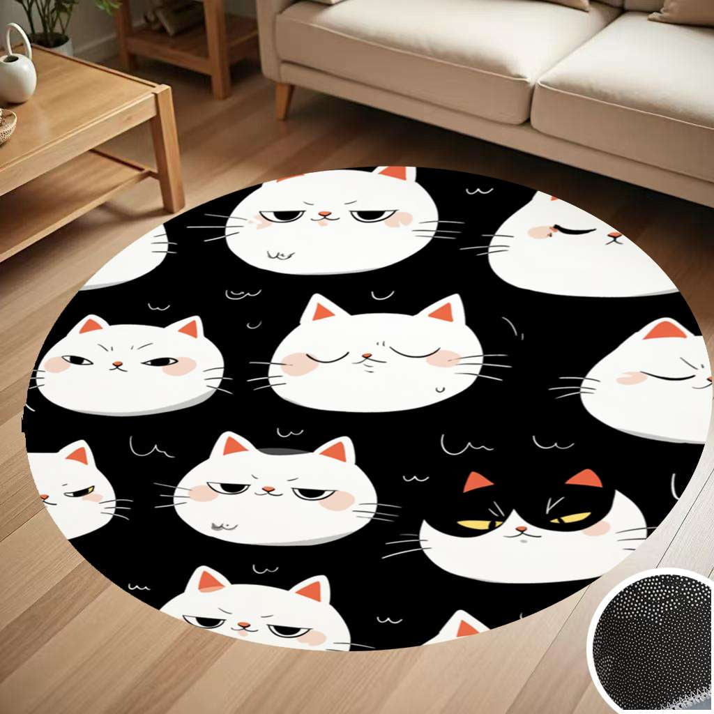 Cute Cat Round Carpet Living Room Bedroom Home Decoration Coffee Table ...