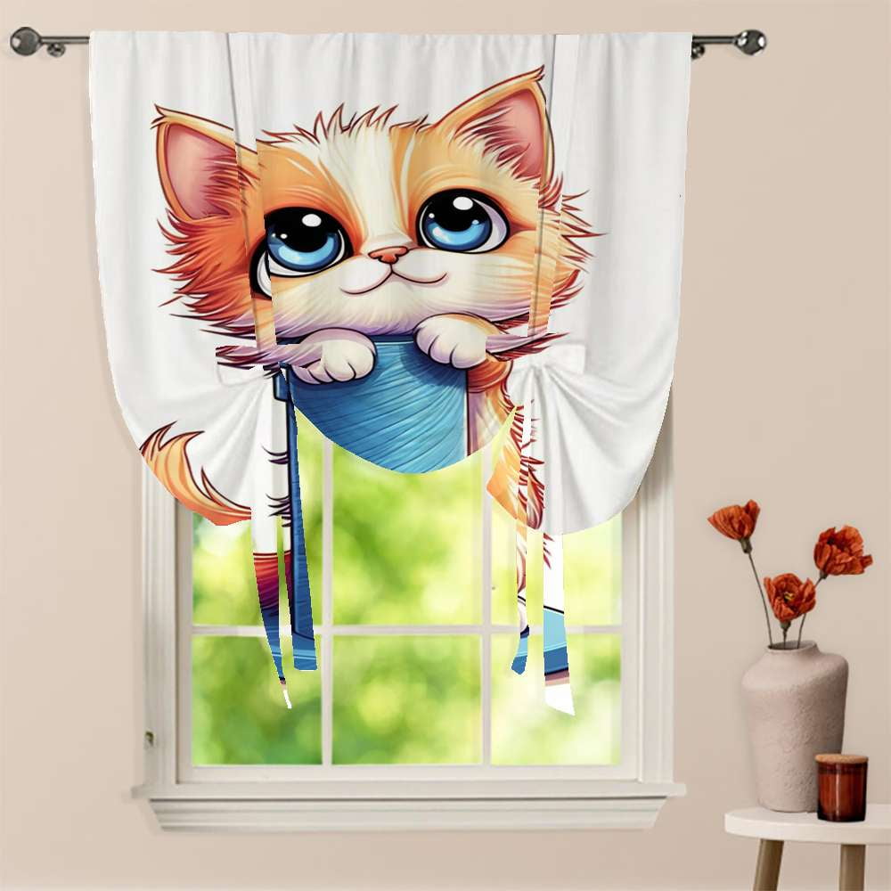 Cute Cat Scratching Post Window Curtain for Living Room Roman Curtain ...