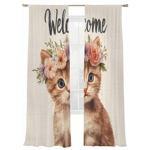 Cute Cat Sheer Curtains for Living Room Bedroom, Garland Light ...