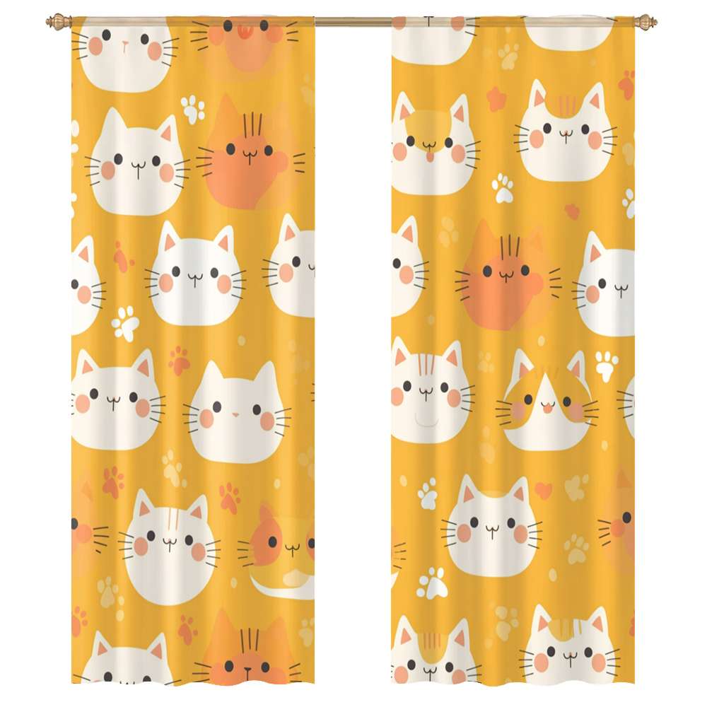 Cute Cat Sheer Voile Curtain Window Tulle Curtains For Living Room ...
