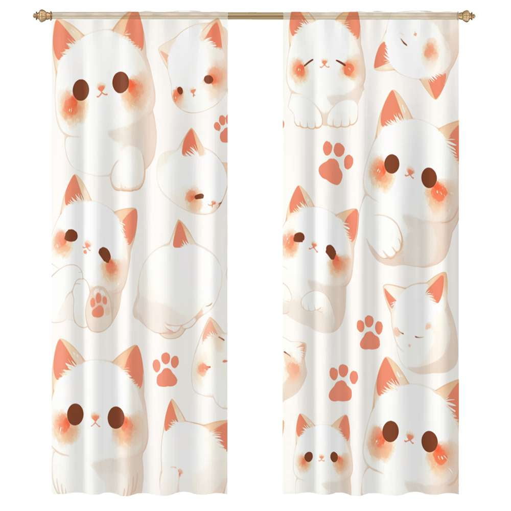 Cute Cat Sheer Voile Curtain Window Tulle Curtains For Living Room ...