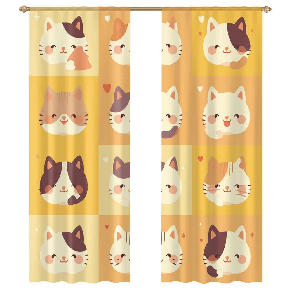 Cute Cat Sheer Voile Curtain Window Tulle Curtains For Living Room ...
