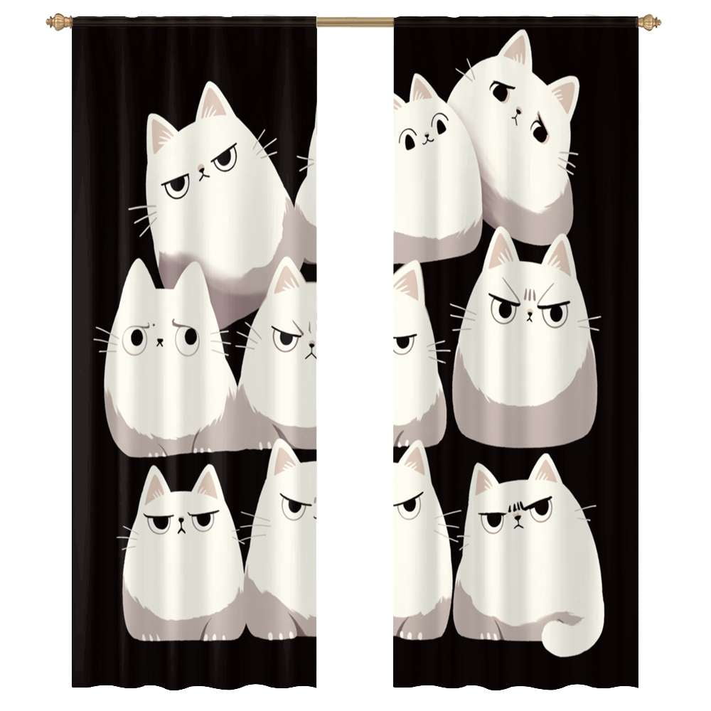 Cute Cat Sheer Window Curtains for Living Room Kitchen Bedroom Tulle ...