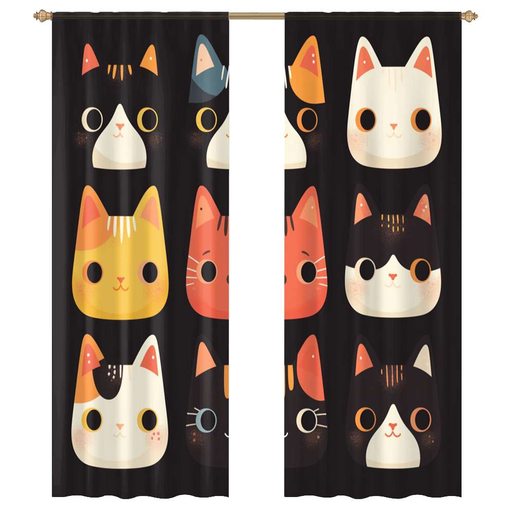 Cute Cat Sheer Window Curtains for Living Room Kitchen Bedroom Tulle ...