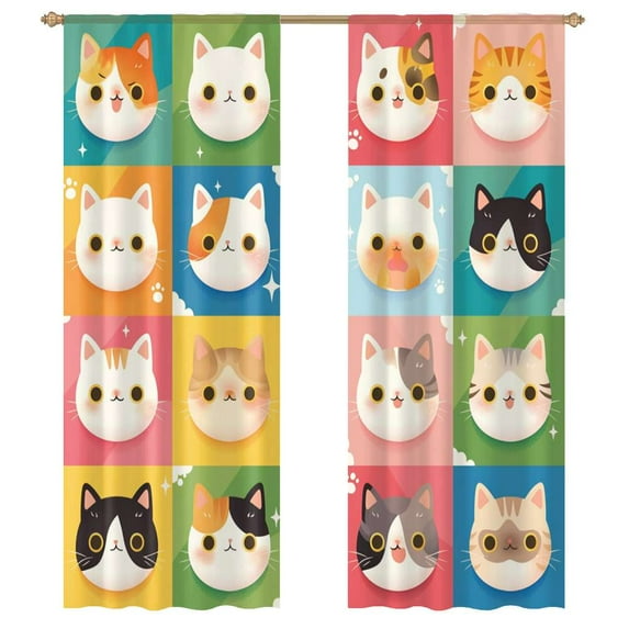 Cute Cat Sheer Window Curtains for Living Room Kitchen Bedroom Tulle ...