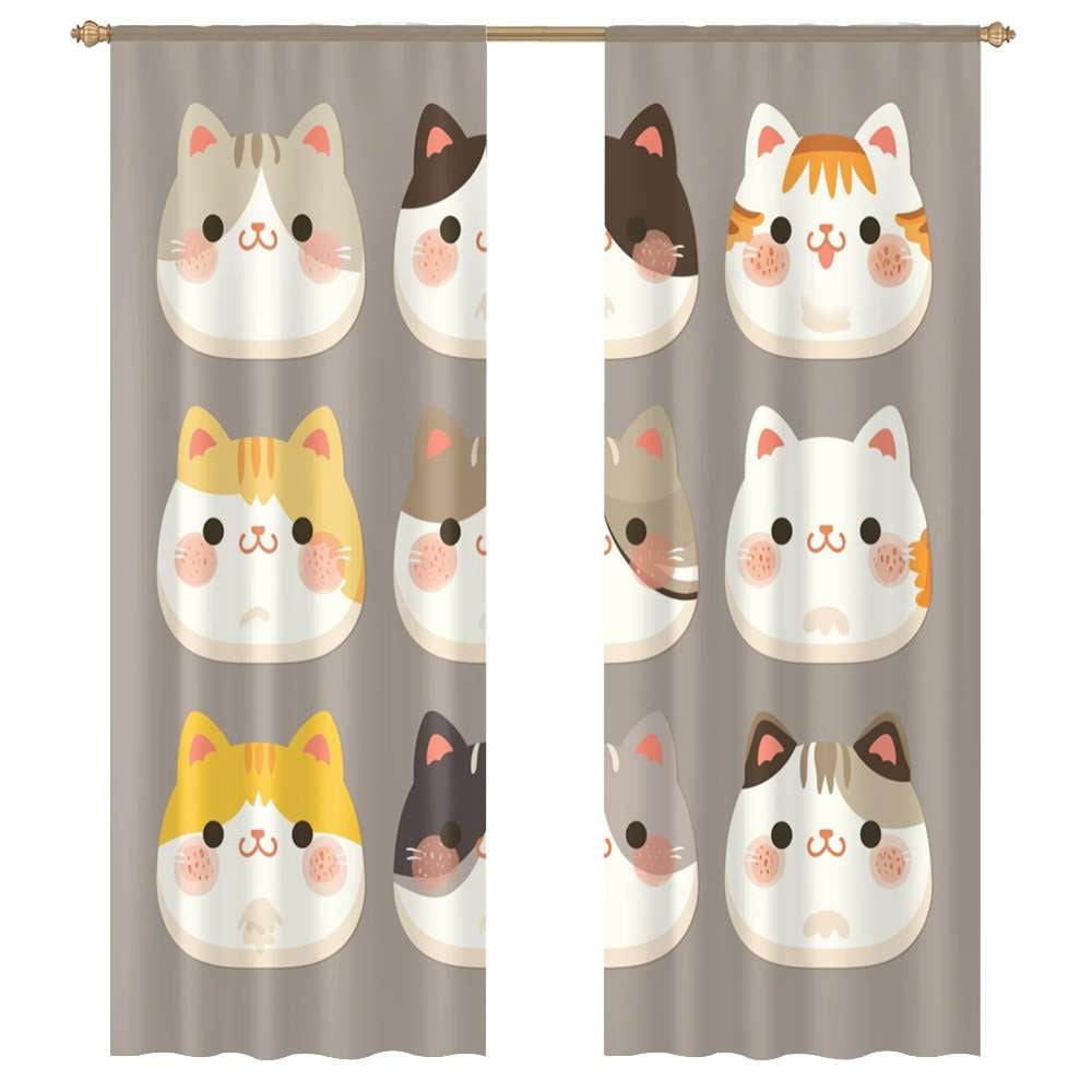 Cute Cat Sheer Window Curtains for Living Room Kitchen Bedroom Tulle ...