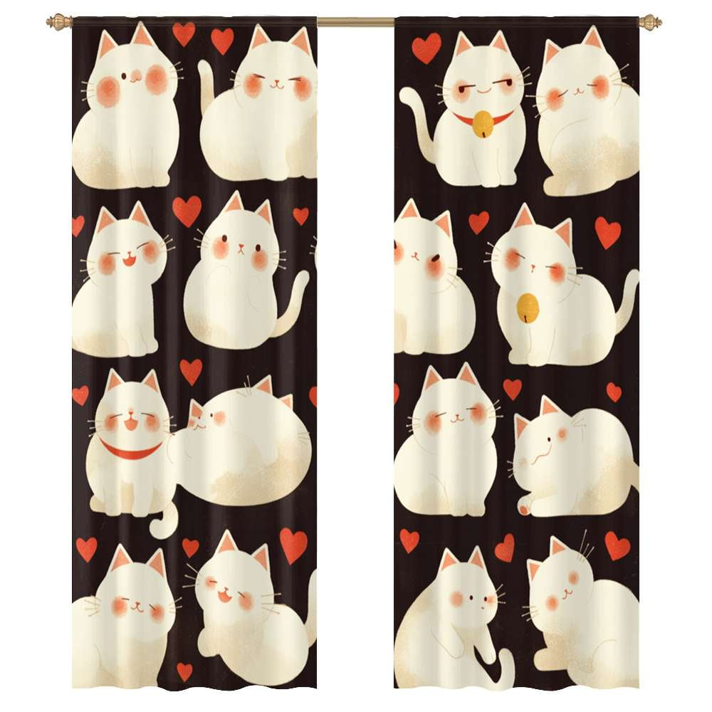Cute Cat Sheer Window Curtains for Living Room Kitchen Bedroom Tulle ...