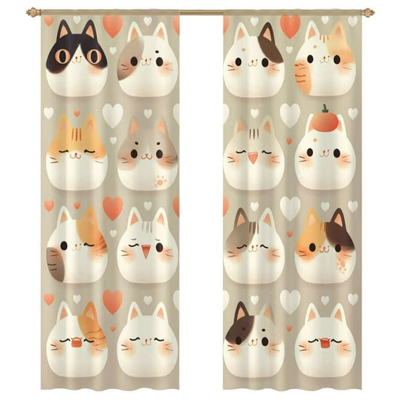 Cute Cat Sheer Window Curtains for Living Room Kitchen Bedroom Tulle ...