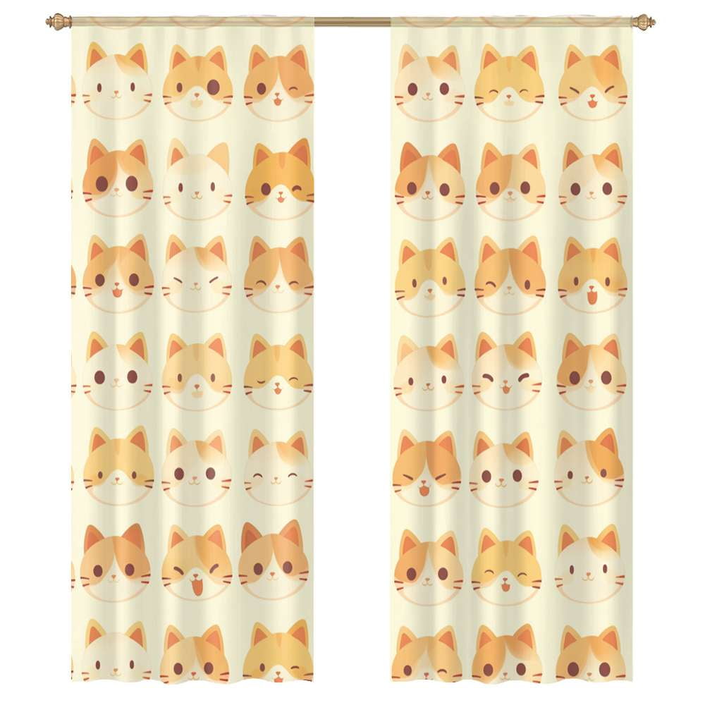 Cute Cat Sheer Window Curtains for Living Room Kitchen Bedroom Tulle ...