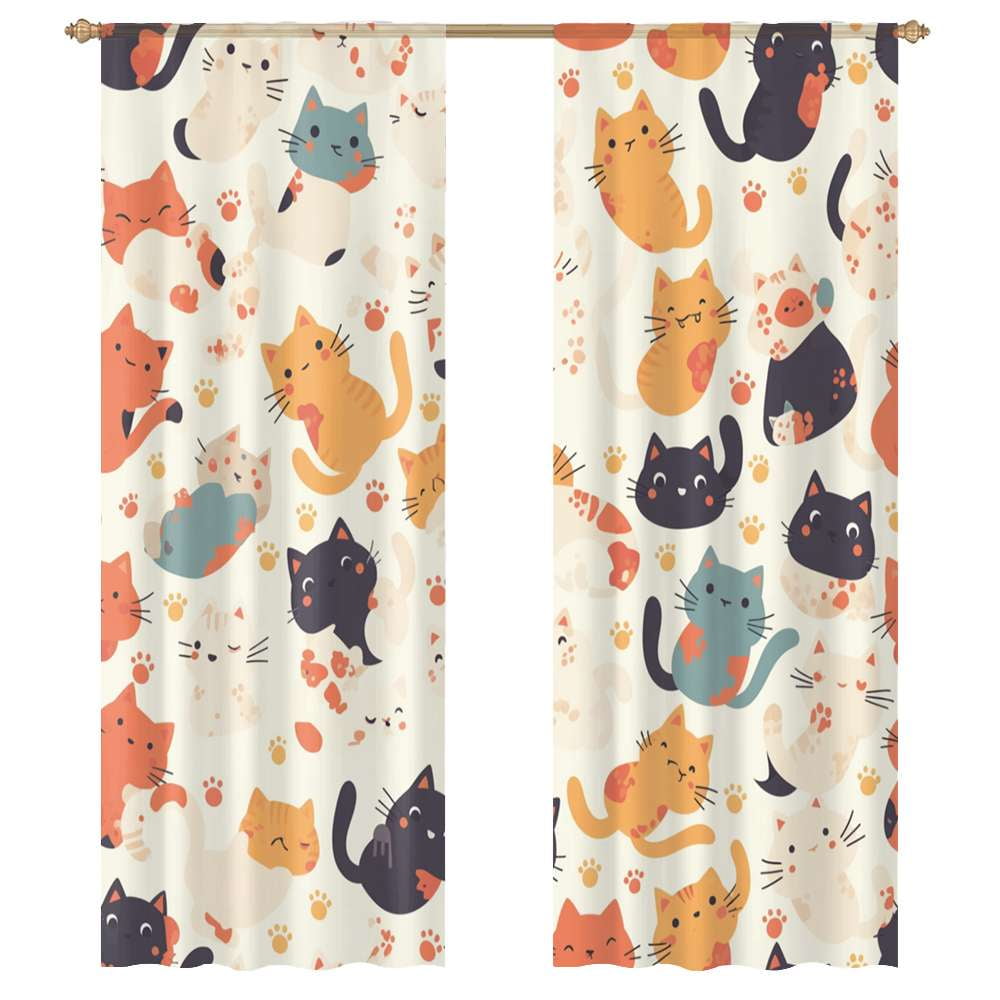 Cute Cat Sheer Window Curtains for Living Room Kitchen Bedroom Tulle ...